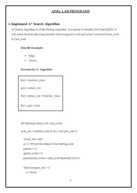 Aiml Manual Aiml Lab Programs 1 Implement A Search Algorithm A