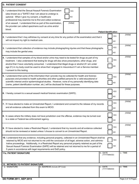 Dd Form 2911 Dod Sexual Assault Forensic Examination Report Dd Forms