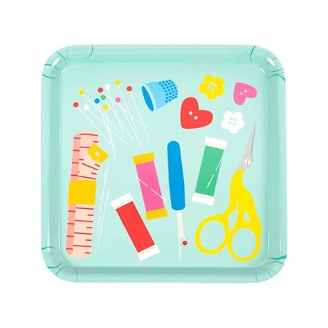 Square Aqua Sewist Haberdashery Melamine Tray Poppekins Fat Quarter