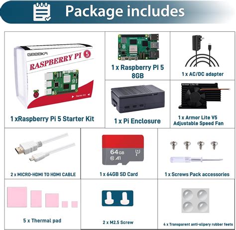 Geeekpi Para Raspberry Pi 5 Starter Kit Con Placa Pi 5 Funda Pi 5 Con Enfriador Activo