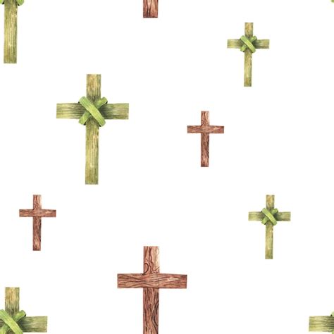 Premium Photo Cute Watercolor Print With Wood Cross For Easter Or