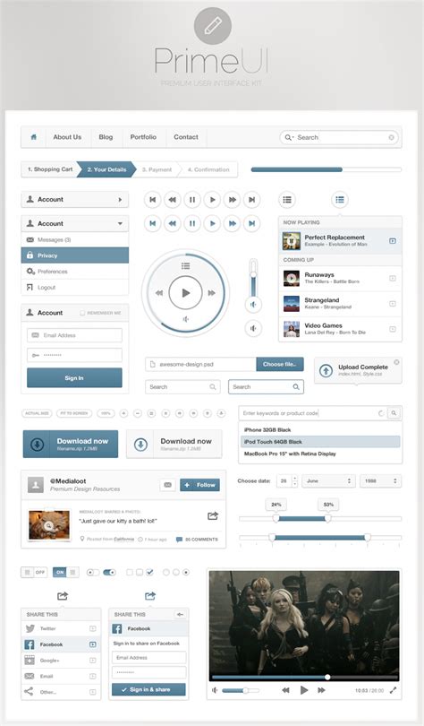 PrimeUI User Interface Kit Web Design Freebies Web Design Gui Design