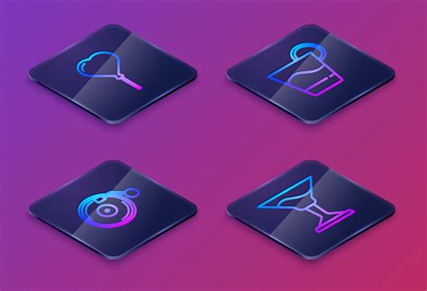 하트의 형태로 등대 성 라인 풍선을 설정 디스크 칵테일과 비닐 플레이어 파란색 정사각형 버튼 벡터 3차원 형태에 대한 스톡 벡터