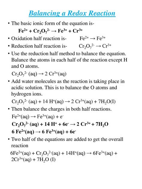 Reduction Reaction Equation