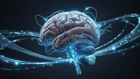 Futuristic Depiction Of A Human Brain With Glowing Neural Pathways And Networks Stock Image