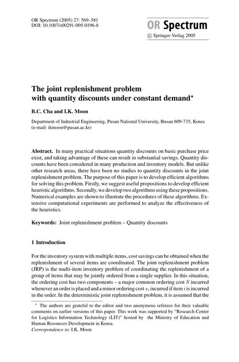 Pdf The Joint Replenishment Problem With Quantity Discounts Under Constant Demand