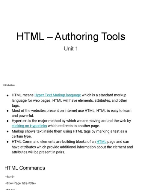 Html Authoring Tools Unit 1 Pdf Html Html Element