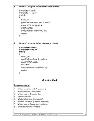 C Programming Class 8 III Term PDF