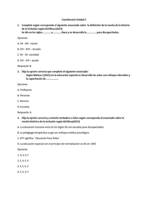 4B Cuestionario | PDF | Inclusión (Educación) | Plan de estudios