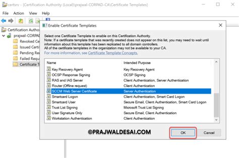 create and enroll web server certificate for iis site systems