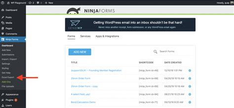 how to export wordpress form submissions to excel ninja forms