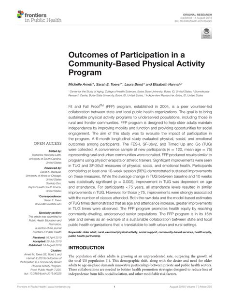 Pdf Outcomes Of Participation In A Community Based Physical Activity