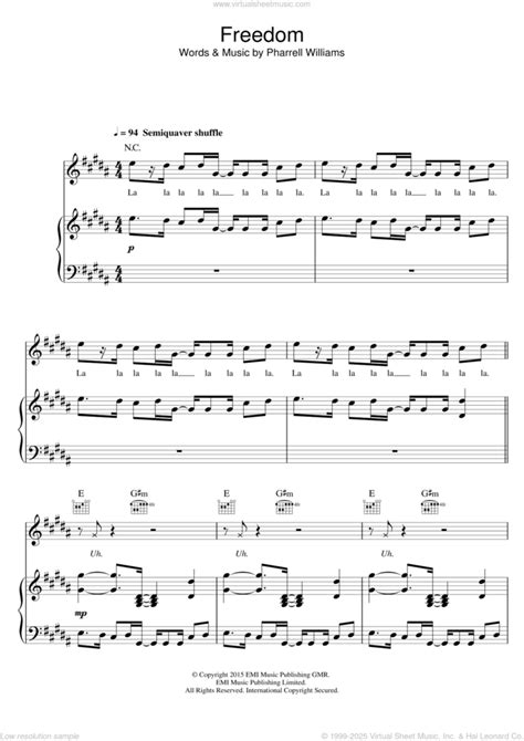 Pharrell Williams Freedom Sheet Music For Voice Piano Or Guitar