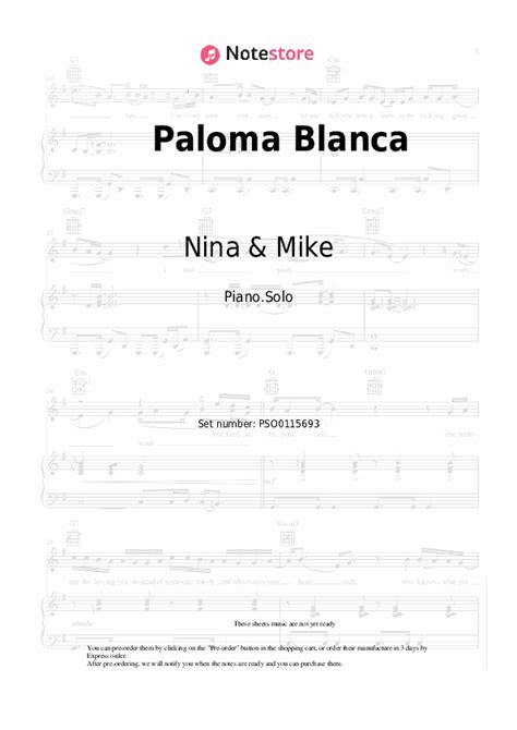 Paloma Blanca Nina And Mike Piano Solo Sheet Music At Note