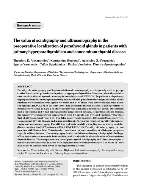 Pdf The Value Of Scintigraphy And Ultrasonography In The Preoperative Localization Of