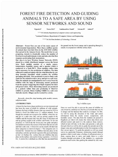Forest Fire Detection and Guiding Animals To A Safe Area by Using Sensor Networks and Sound ...