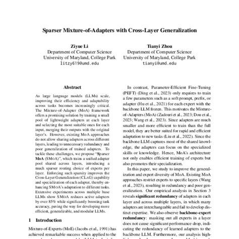 Sparser Mixture Of Adapters With Cross Layer Generalization Acl Anthology