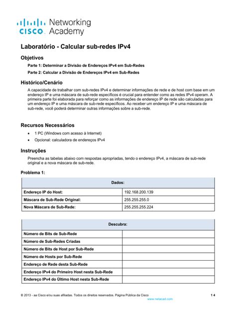 1166 Lab Calculate Ipv4 Subnets Pdf Endereço De Ip