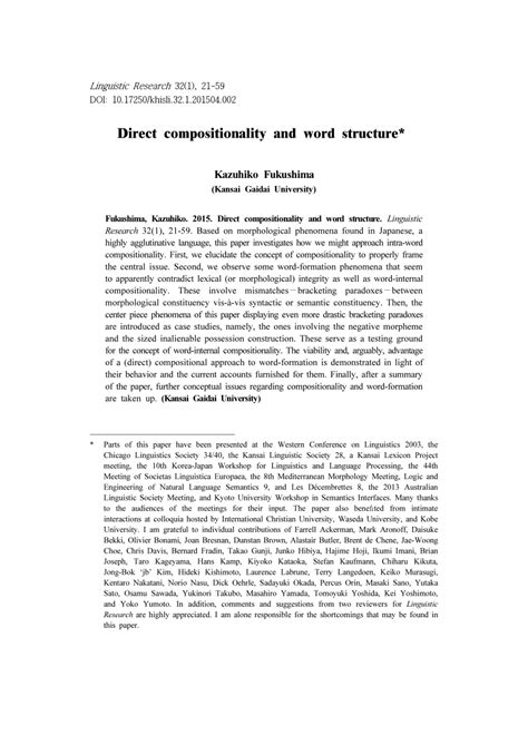 Pdf Direct Compositionality And Word Structure