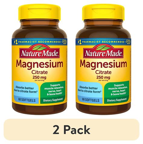 2 Pack Nature Made Magnesium Citrate 250 Mg Softgels Dietary
