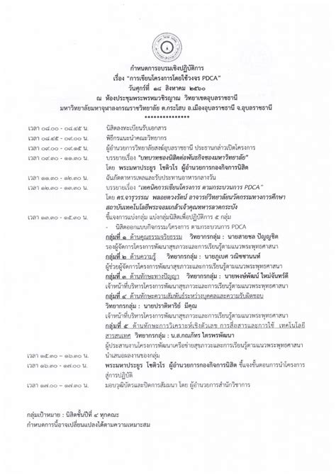 กำหนดการอบรมเชิงปฏิบัติการ เรื่อง”การเขียนโครงการโดยใช้วงจร Pdca” ประจำปีงบประมาณ ๒๕๖๐