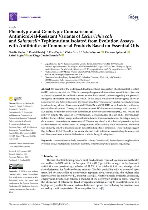 Pdf Phenotypic And Genotypic Comparison Of Antimicrobial Resistant Variants Of Escherichia