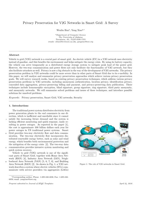 Pdf Privacy Preserving For V2g Networks In Smart Grid A Survey