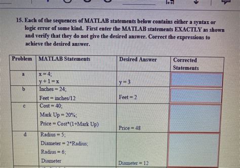 Solved 15 Each Of The Sequences Of Matlab Statements Below