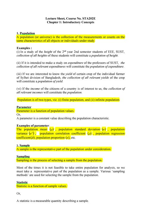 Introductory Concepts Of Basic Statistics Lecture Sheet Course No STA E Chapter Studocu