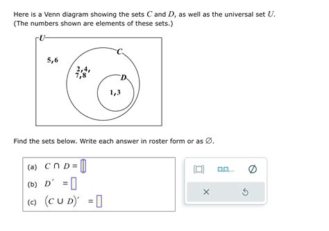 solved here is a venn diagram showing the sets c ﻿and d ﻿as