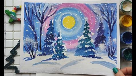 Рисуем зимний лес Youtube