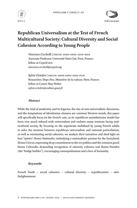 Pdf Republican Universalism At The Test Of French Multicultural Society Cultural Diversity