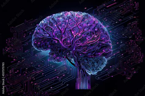 Human brain showing Intelligent thinking through the concept of a neural network printed circuit ...