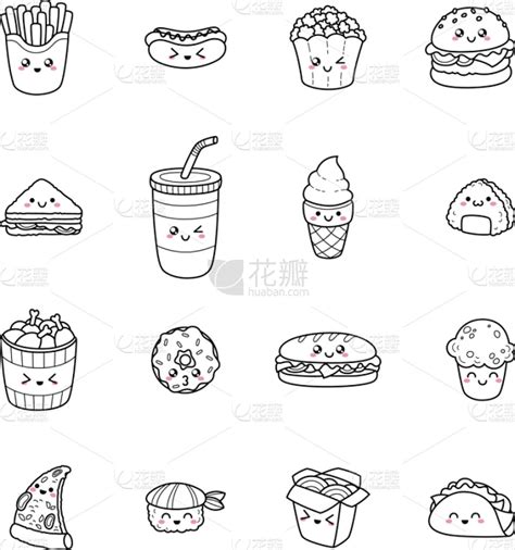 乱画 卡通 不健康食物 计算机图标 可爱的 比萨饼 寿司 食品 图像 油炸素材 花瓣网