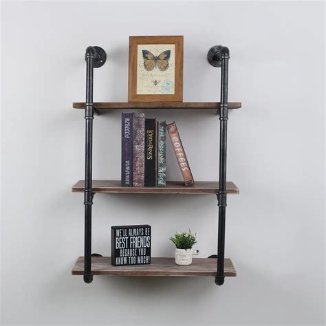 Industrial Pipe Shelving Wall Mounted24in Rustic Metal Floating
