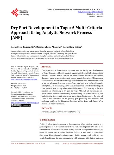 Pdf Dry Port Development In Togo A Multi Criteria Approach Using Analytic Network Process [anp]