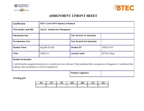 570 Assignment 02 123 Assignment 2 Front Sheet Qualification Btec Level 5 Hnd Diploma In