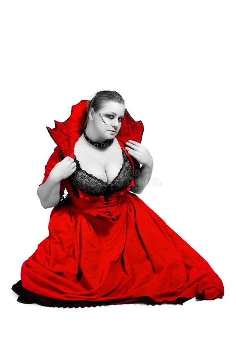 Vampire In Red Dress Sitting On The Floor Stock Image Image Of Halloween Fancy