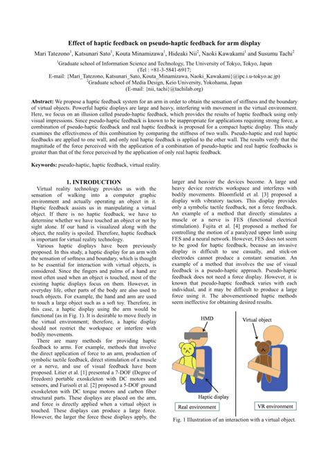 Pdf Effect Of Haptic Feedback On Pseudo Haptic Feedback For Arm Display