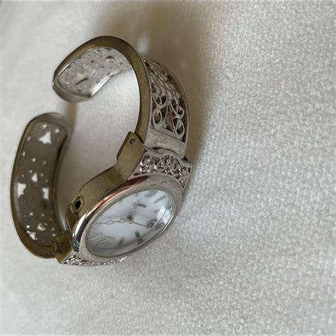 Stunning Floral Design Silver Stainless Steel Bangle Depop