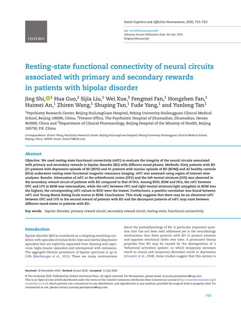 Pdf Resting State Functional Connectivity Of Neural Circuits Associated With Primary And