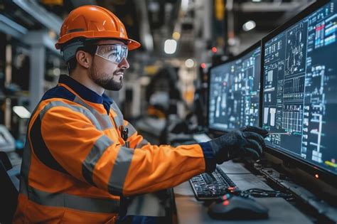 Engineer Manager Monitors And Controls Robotic Arm Automation System In Factory Using Software