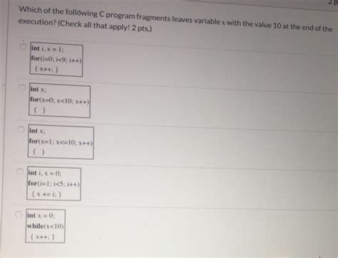 solved 2 р which of the following c program fragments leaves