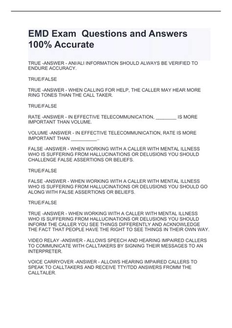 Emd Exam Questions And Answers 100 Accurate Emd Stuvia Us