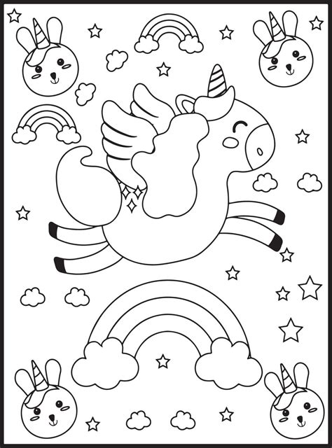 Lindos Desenhos De Unicórnio Kawaii Para Colorir 19549132 Vetor No Vecteezy