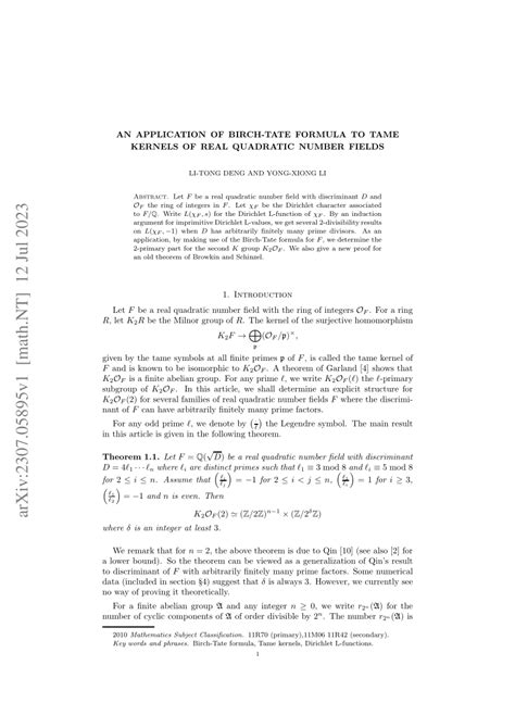 Pdf An Application Of Birch Tate Formula To Tame Kernels Of Real
