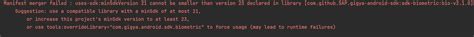 minsdkversion 21 cannot be smaller than version 23 declared in library