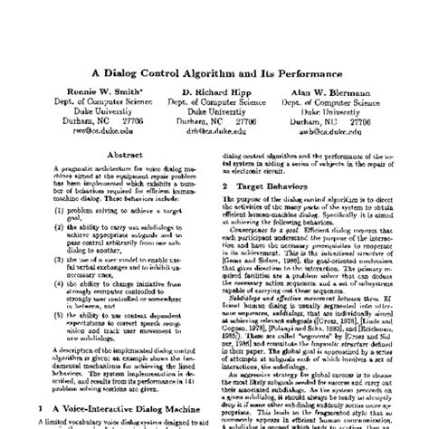 A Dialog Control Algorithm And Its Performance Acl Anthology