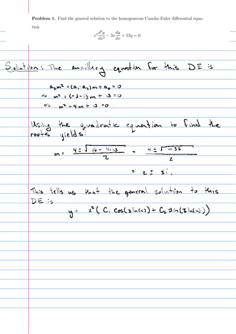 Quiz 4 With Answers Problem 1 Find The General Solution To The Homogeneous Differential Tion