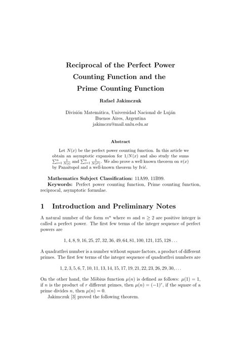 pdf reciprocal of the perfect power counting function and the prime